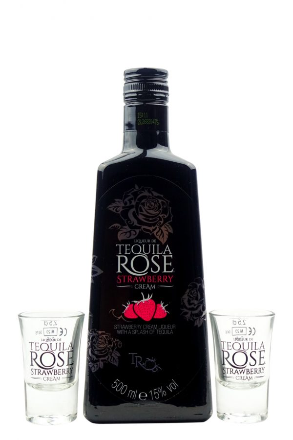 Tequila Rose Strawberry Cream Liqueur Gift Set with 2 Glasses 50cl ...